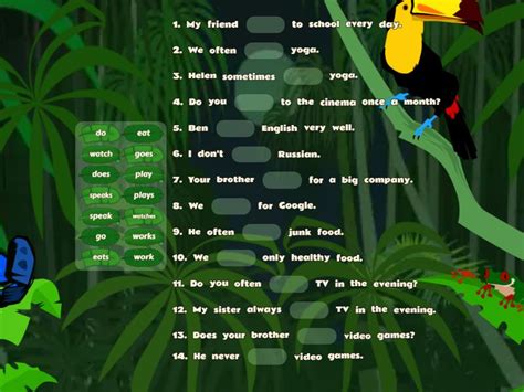 Present Simple Verbs Gaps Missing Word