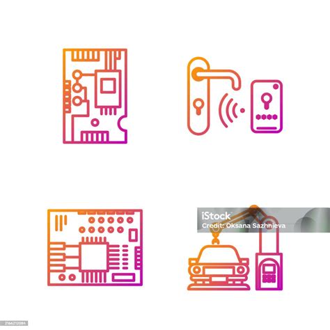 세트 라인 산업용 기계 로봇 로봇 팔 손 인쇄 회로 기판 Pcb 전자 컴퓨터 부품 마더보드 디지털 칩 및 잠금 해제를 위한 무선 기술이 있는 디지털 도어록 벡터 Cpu에