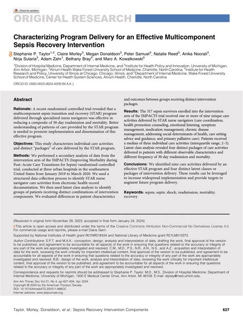 Pdf Characterizing Program Delivery For An Effective Multicomponent Sepsis Recovery Intervention