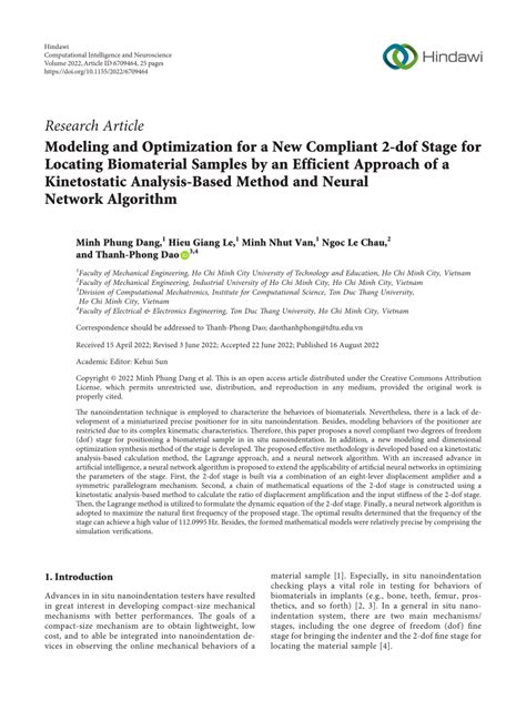 Pdf Modeling And Optimization For A New Compliant 2 Dof Stage For Locating Biomaterial Samples