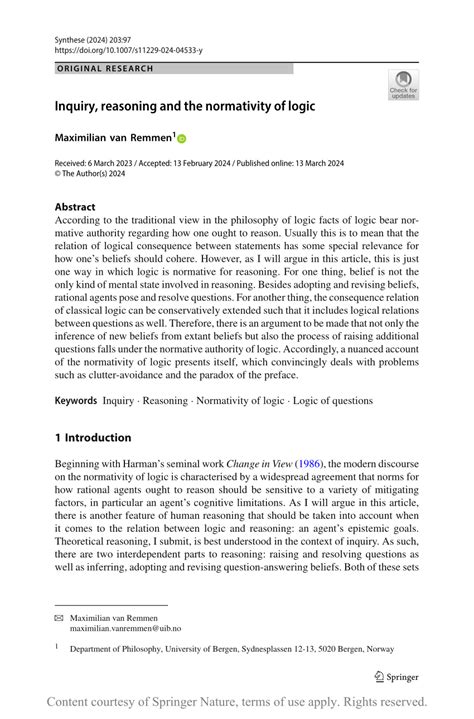 Pdf Inquiry Reasoning And The Normativity Of Logic