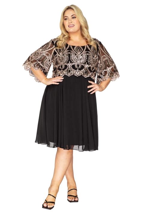 Mia Plus Size Embroidered Cocktail Dress Sapphire Butterfly