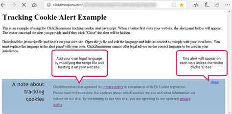 notifying website visitors about tracking click support