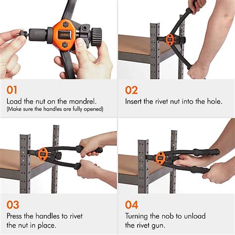 Vonhaus Rivet Nut Gun Rivnut Tool Hand Riveter Pliers Set 7 Mandrels M3 M12 And 150 Pcs