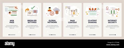 Web Site Onboarding Screens Online Cyber Security And Privacy Internet Services Menu Vector