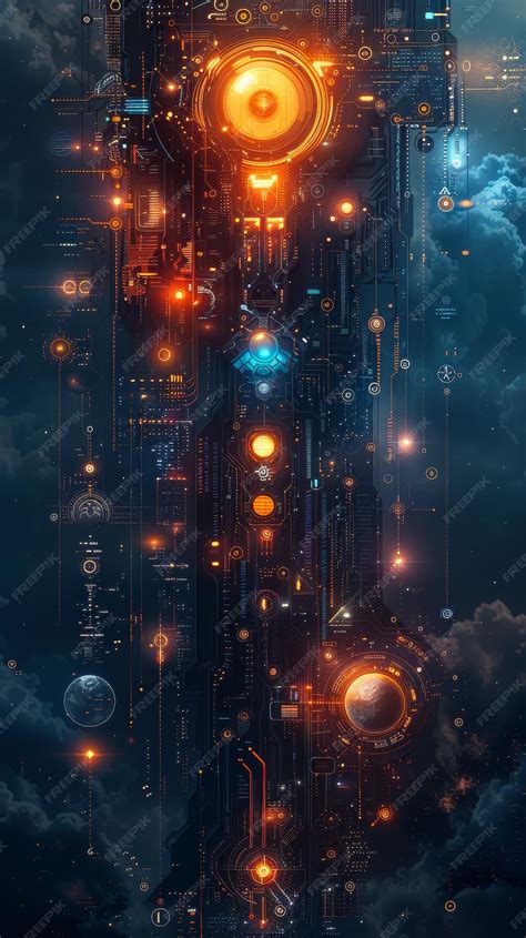 Futuristic Digital Landscape With Abstract Patterns And Orbs A Glowing Digital Structure Reaches