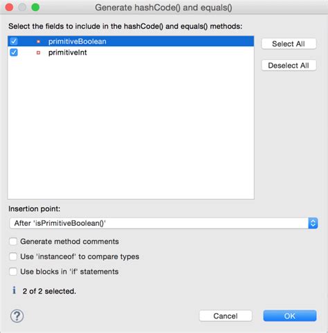 Generate Equals And Hashcode With Eclipse Baeldung