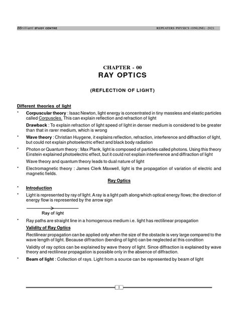 Ray Optics Pdf Light Refractive Index