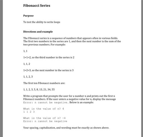 Solved Fibonacci Series Purpose To Test The Ability To Write Chegg Com