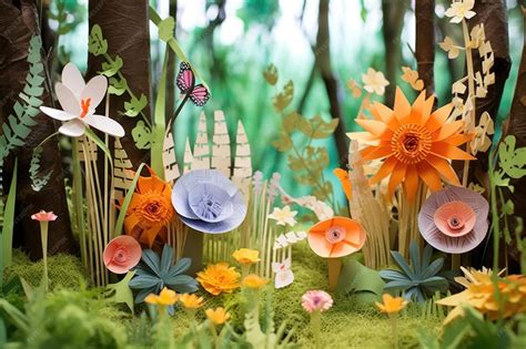 Premium Ai Image Creative Origami Paper Flower Garden Scene Created