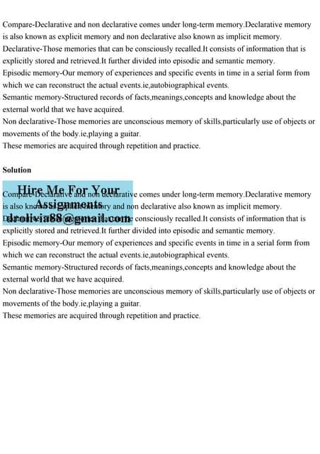 Compare Declarative And Non Declarative Comes Under Long Term Memory Pdf