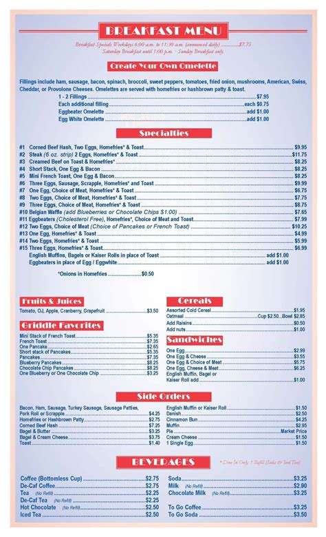 Breakfast Menu Aunt Judys Family Restaurant