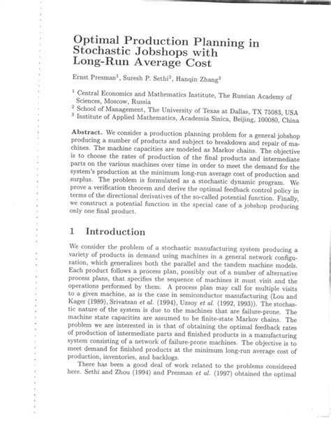 Pdf Optimal Production Planning In Stochastic Jobshops With Long Run