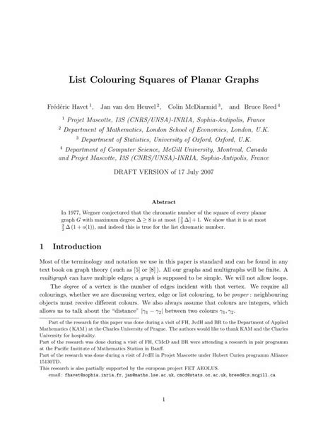 Pdf List Colouring Squares Of Planar Graphs Inria · List Colouring