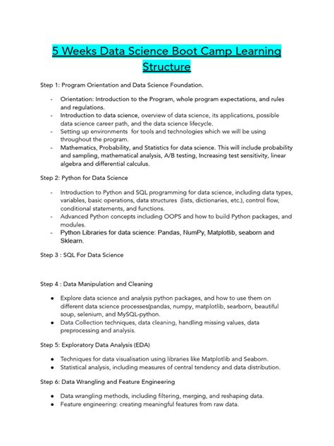 5 Weeks Data Science Boot Camp Learning Structure Pdf Machine
