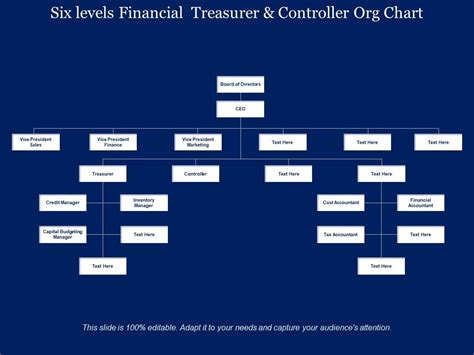 Six Levels Financial Treasurer And Controller Org Chart Powerpoint