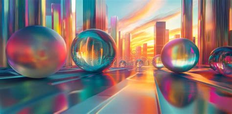 A Futuristic Cityscape Seen From A Lively Metallic Interior Illuminated By Glowing Orbs And