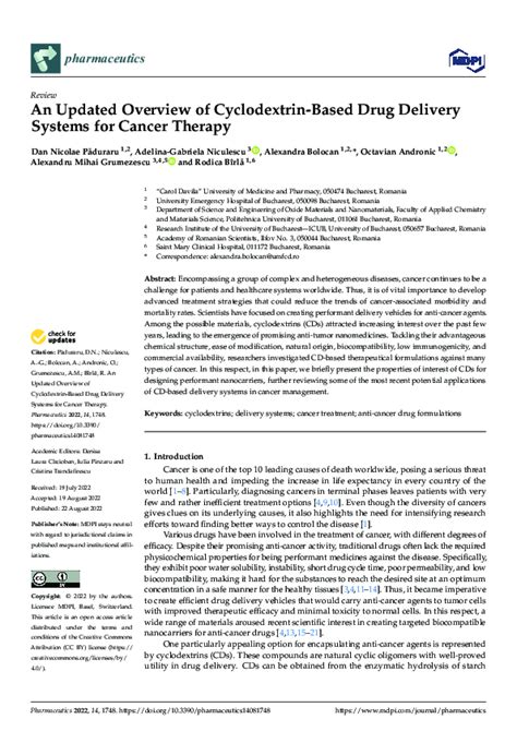 Pdf An Updated Overview Of Cyclodextrin Based Drug Delivery Systems