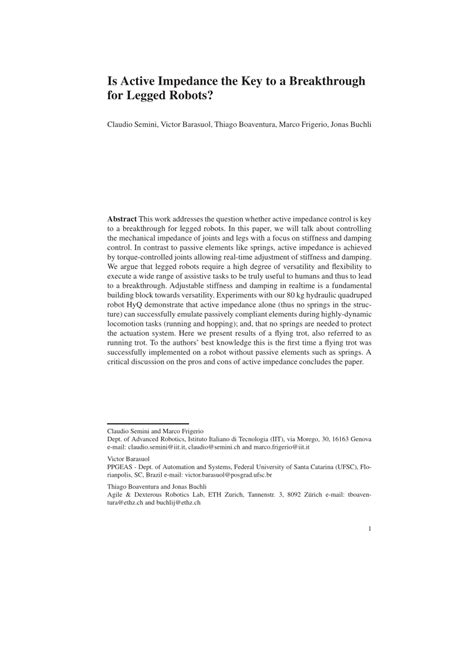 PDF Is Active Impedance The Key To A Breakthrough For Legged Robots