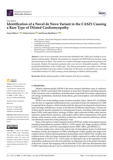 Pdf Identification Of A Novel De Novo Variant In The Casz1 Causing A Rare Type Of Dilated