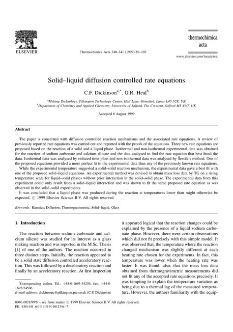 PDF Solidliquid Diffusion Controlled Rate Equations