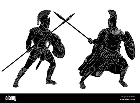 An Ancient Greek Warrior And A Roman Legionnaire In Armor And Helmets