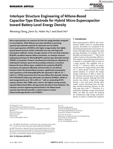 Pdf Interlayer Structure Engineering Of Mxene‐based Capacitor‐type Electrode For Hybrid Micro