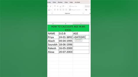 How To Quickly Calculate Age In Excel Exceleducation Youtubeshorts