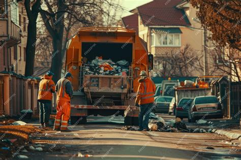 Workers Collect Garbage With Garbage Collection Truckgarbage Collection Workers In Residential