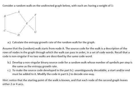 Consider A Random Walk On The Undirected Graph Below