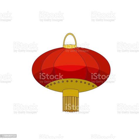 흰색 고립 된 배경에 만화 스타일의 빨간색 중국어 랜턴 인쇄 스티커 아이콘 또는 로고 중국 새해의 개념 아시아 문화 행운의 상징에 대한 벡터 스톡 일러스트를 설명했다 개념에