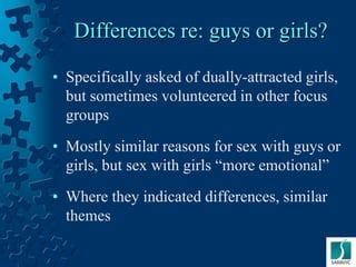 Reasons Why Sexual Minority Girls In The United States Have Sex With Girls And Guys A National