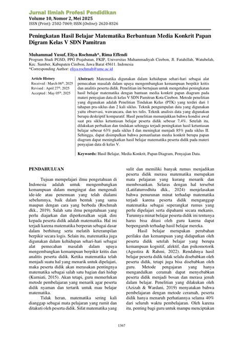 Pdf Peningkatan Hasil Belajar Matematika Berbantuan Media Konkrit Papan Digram Kelas V Sdn