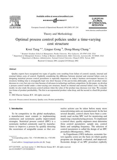 Pdf Optimal Process Control Policies Under A Time Varying Cost Structure Dokumen Tips