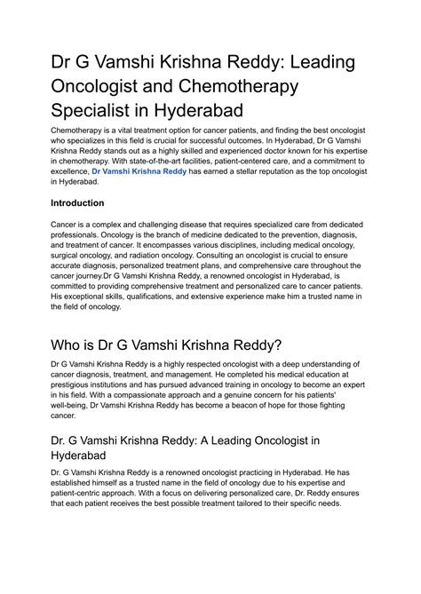 Ppt Dr G Vamshi Krishna Reddy Leading Oncologist And Chemotherapy Specialist In Hyderabad
