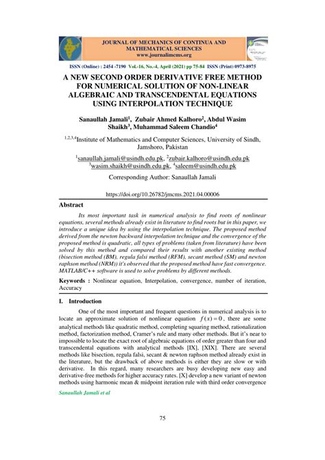 Pdf A New Second Order Derivative Free Method For Numerical Solution Of Non Linear Algebraic