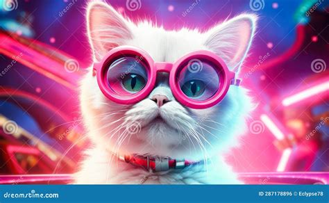 Really Cool White Cat Wearing Sunglasses Stock Illustration