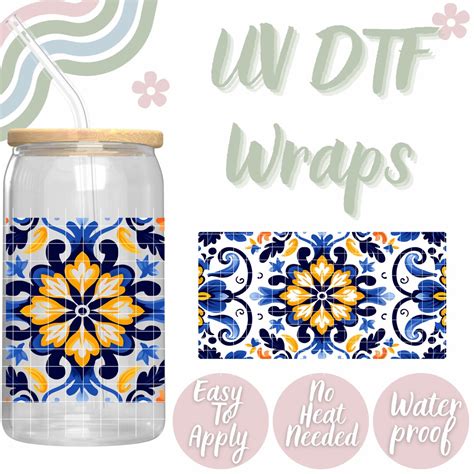 Blue Flower Uvdtf 16 Oz Concha Candy Cup Wrapphysical Etsy