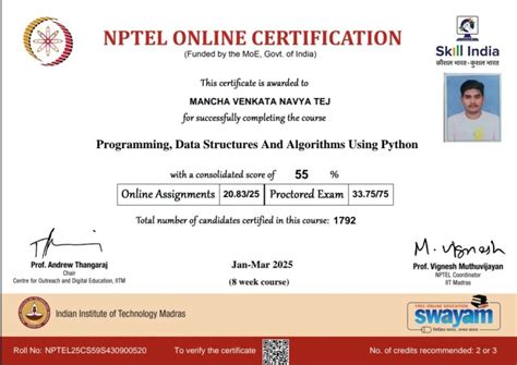 Nptel Python Datastructures Algorithms Learning Certification