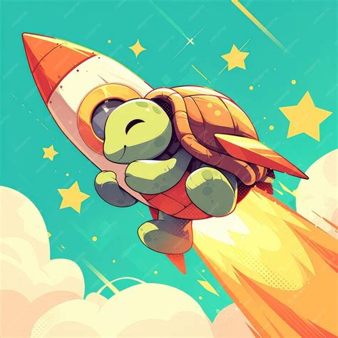 Premium Vector A Turtle Riding A Rocket Cartoon Style