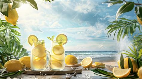 Premium Photo Refreshing Lemonade On A Tropical Beach Background