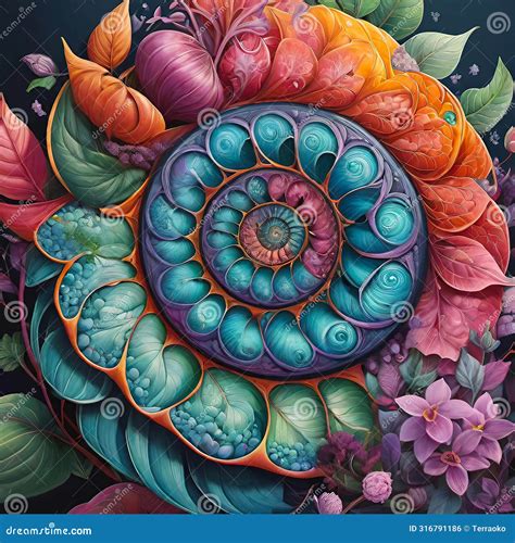 fibonacci sequence circular spiral illustration for adults beautiful