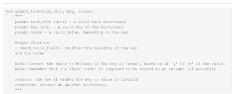 Solved Def Update Task Task Dict Key Value Param Chegg