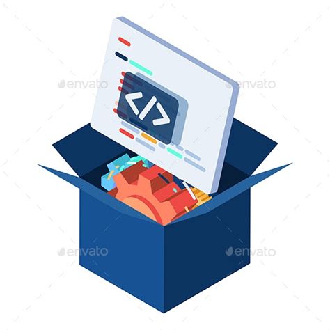 Isometric Computer Programming Language Come Out From The Box Vectors
