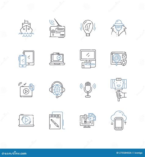 Microelectronics Line Icons Collection Silicon Nanotechnology