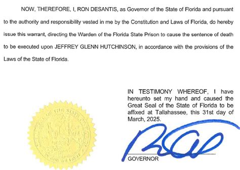 Breaking Gov Desantis Signs Death Warrant For Jeffrey Hutchinson