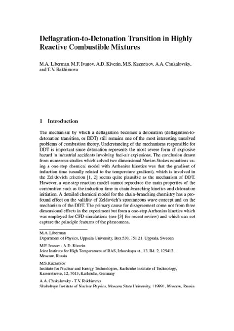 Pdf Deflagration To Detonation Transition In Highly Reactive Combustible Mixtures