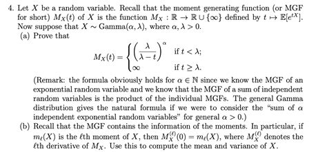 Solved 4 Let X Be A Random Variable Recall That The Moment