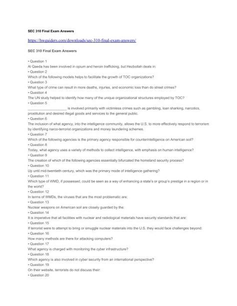 Sec 310 Final Exam Answers