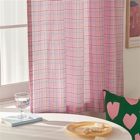 가리개커튼 캔디팝 핑크체크 작은창커튼 오늘의집 쇼핑